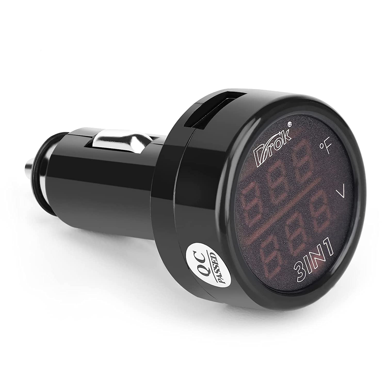 DROK Digital Voltage Temperature Monitor, Car Charger USB Charge for ...