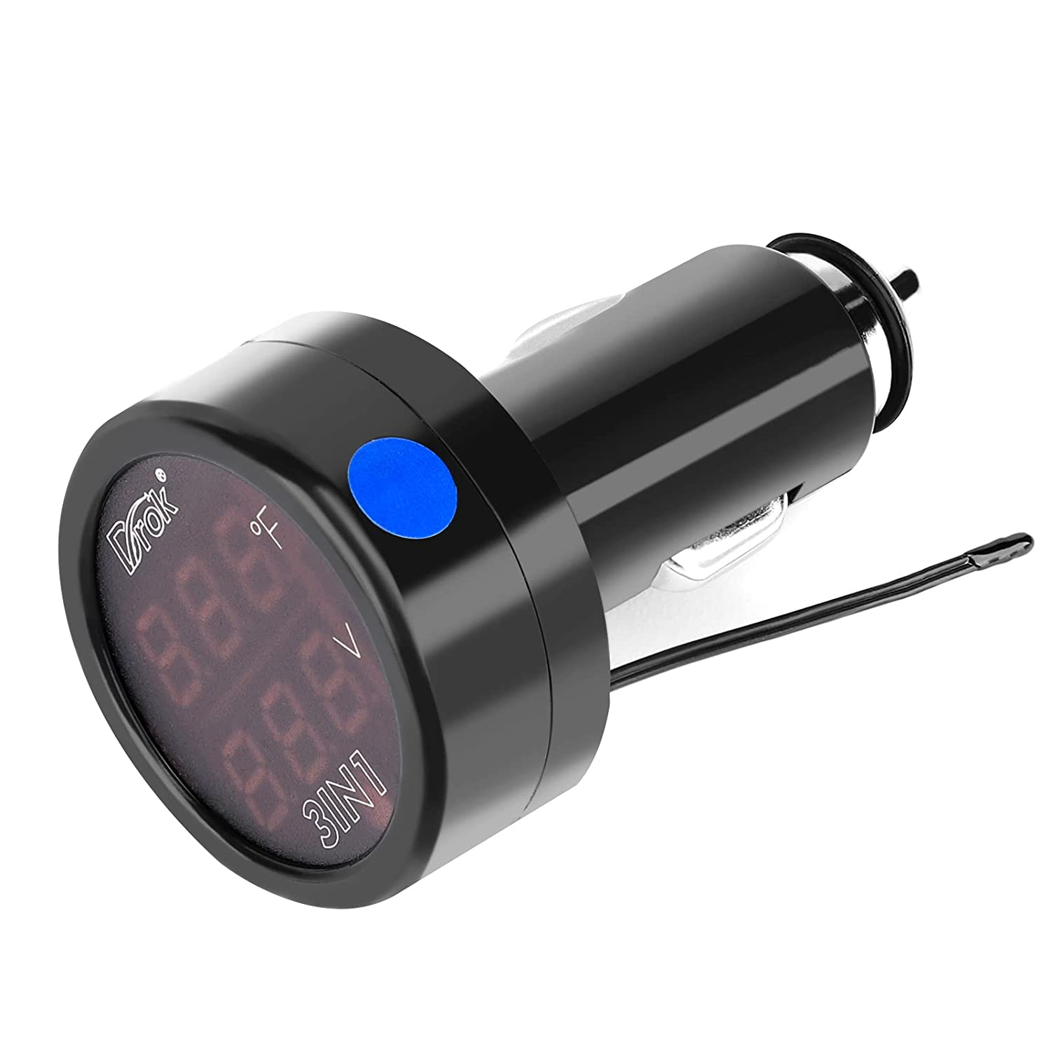 DROK Digital Voltage Temperature Monitor, Car Charger USB Charge for ...