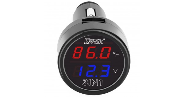 DROK Digital Voltage Temperature Monitor, Car Charger USB Charge for ...